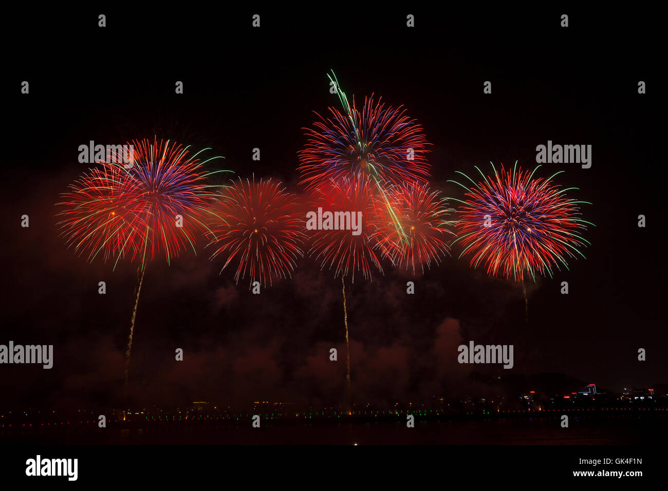 Panoramic view colorful fireworks beautiful hi-res stock photography ...