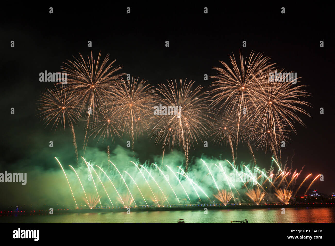 Panoramic view colorful fireworks beautiful hi-res stock photography ...