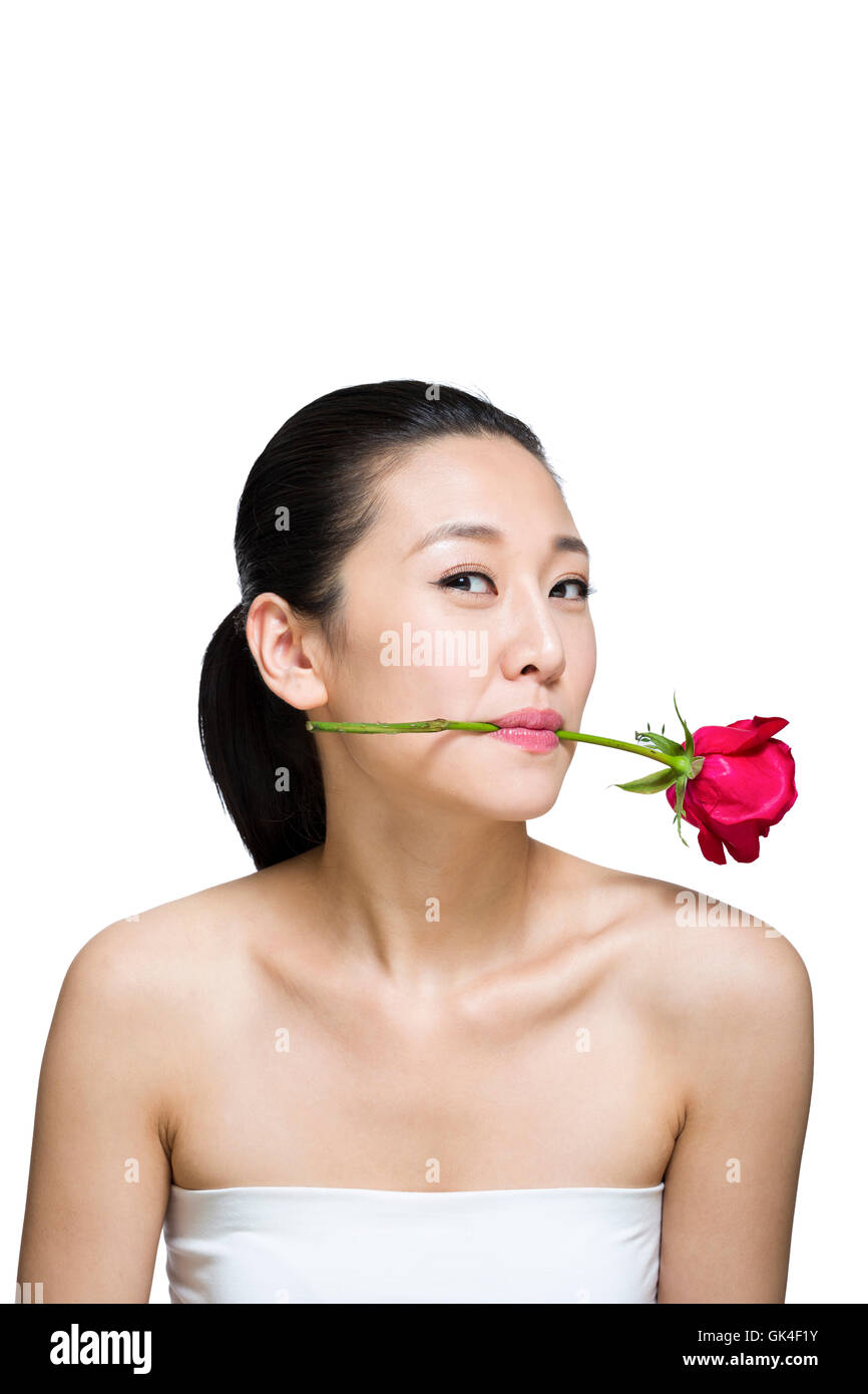 Studio shot young woman's facial expressions Stock Photo - Alamy