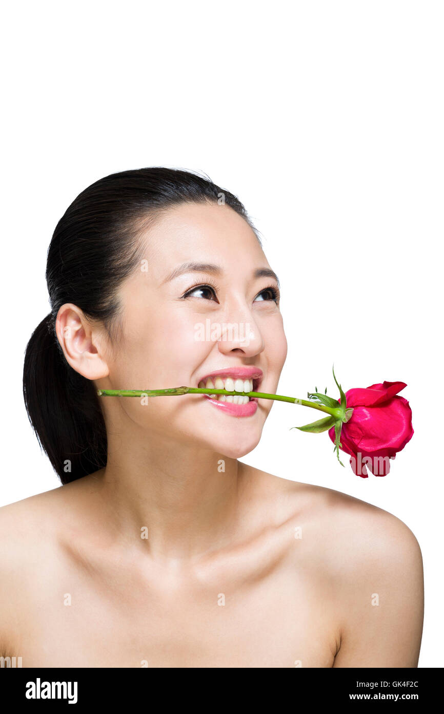 Studio shot young woman's facial expressions Stock Photo - Alamy