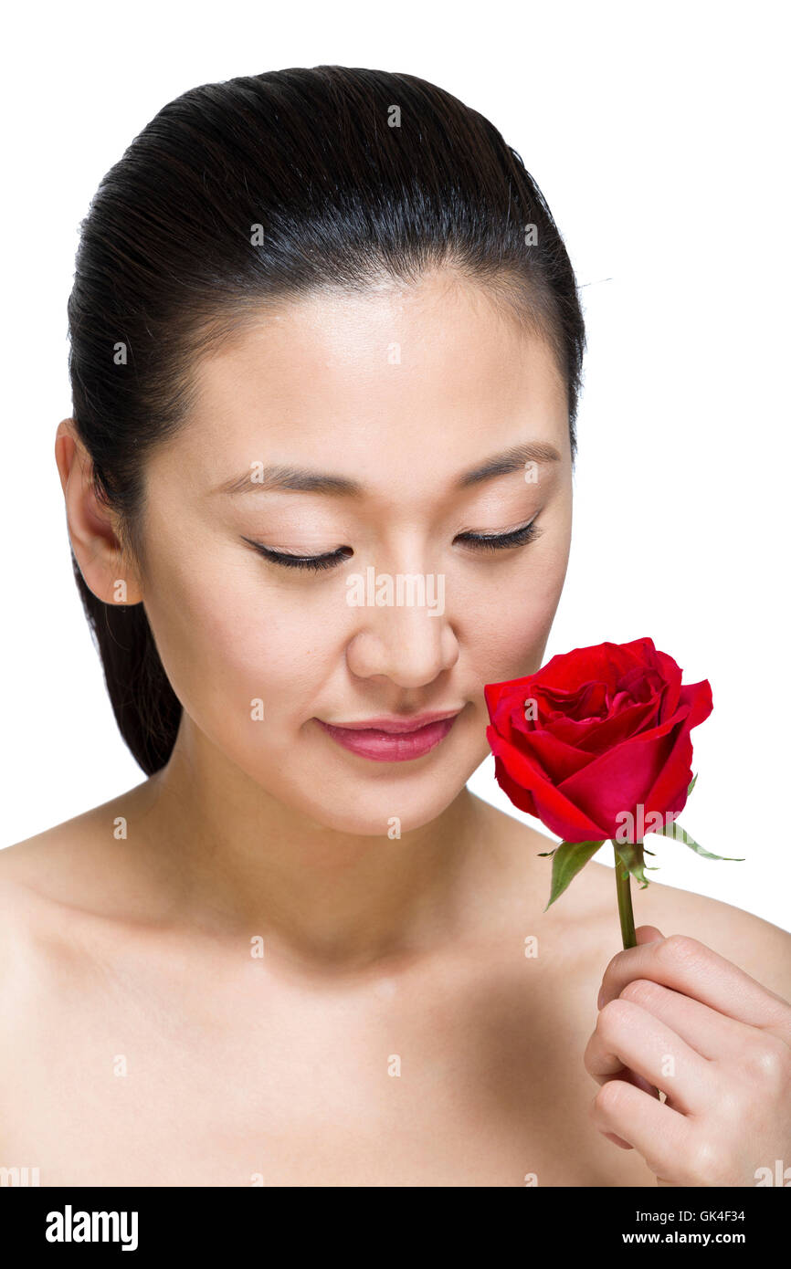 Studio shot young woman's facial expressions Stock Photo - Alamy