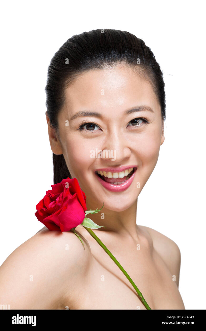 Studio shot young woman's facial expressions Stock Photo - Alamy