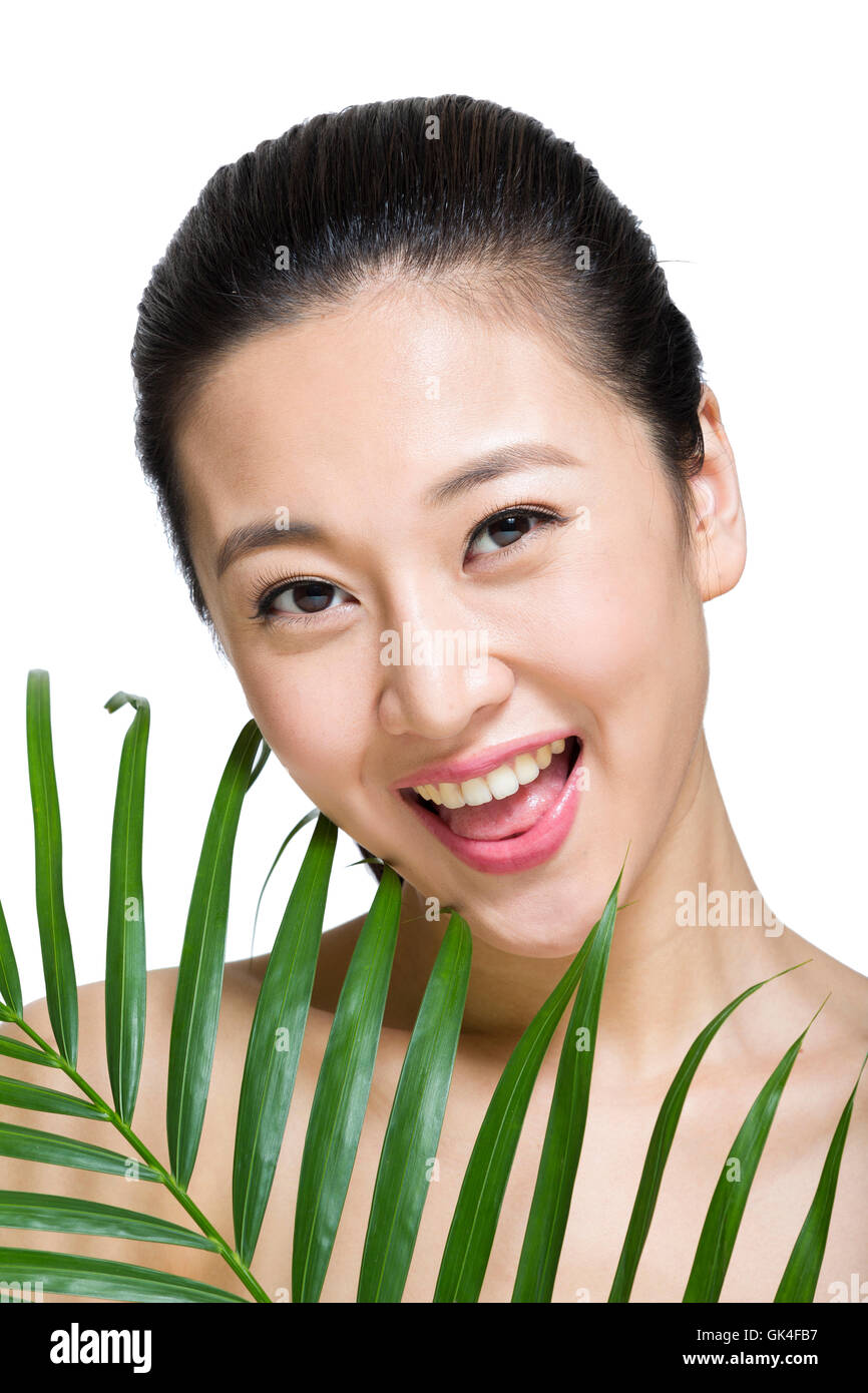 Studio shot young woman's facial expressions Stock Photo - Alamy