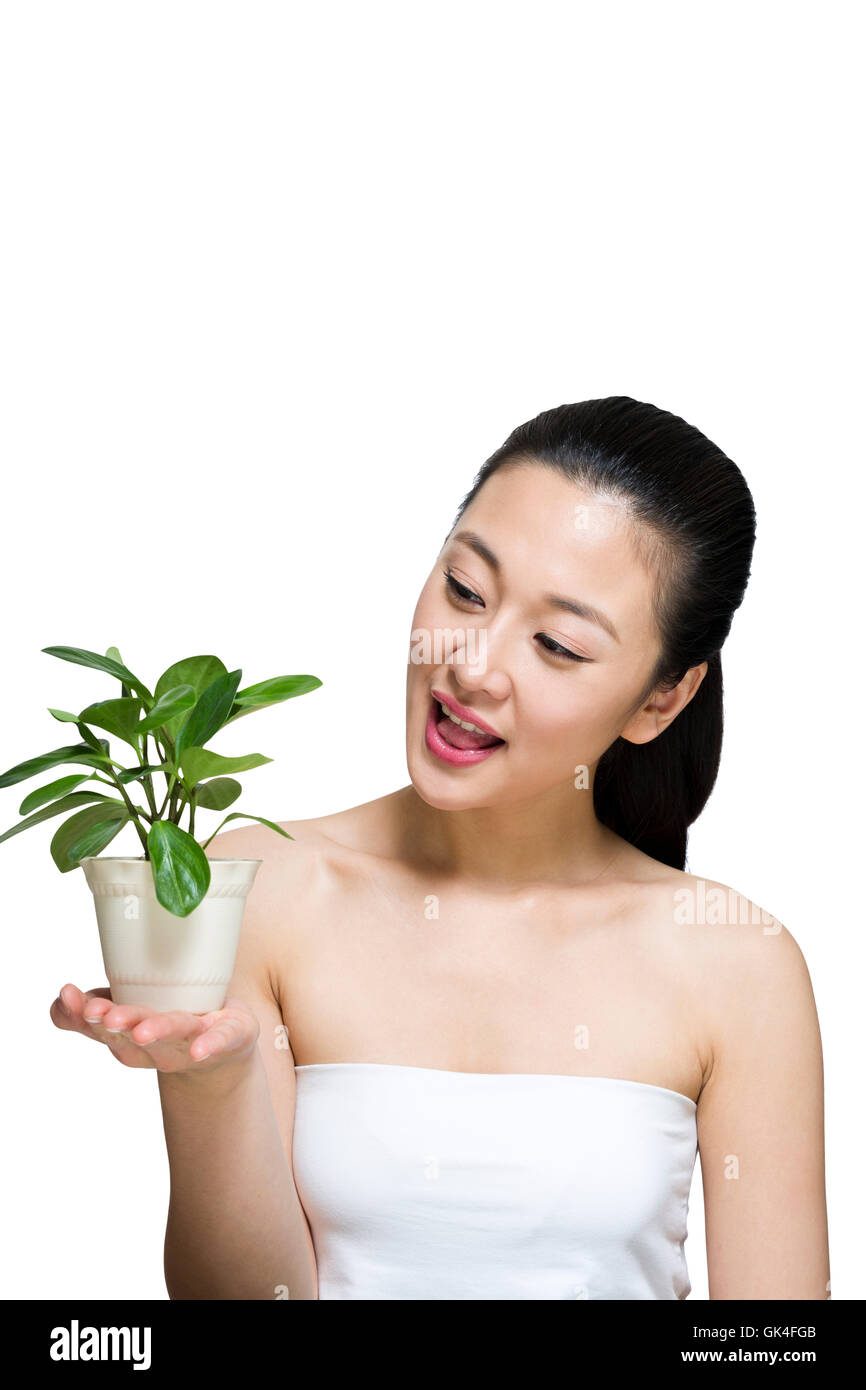 Studio shot young woman's facial expressions Stock Photo - Alamy