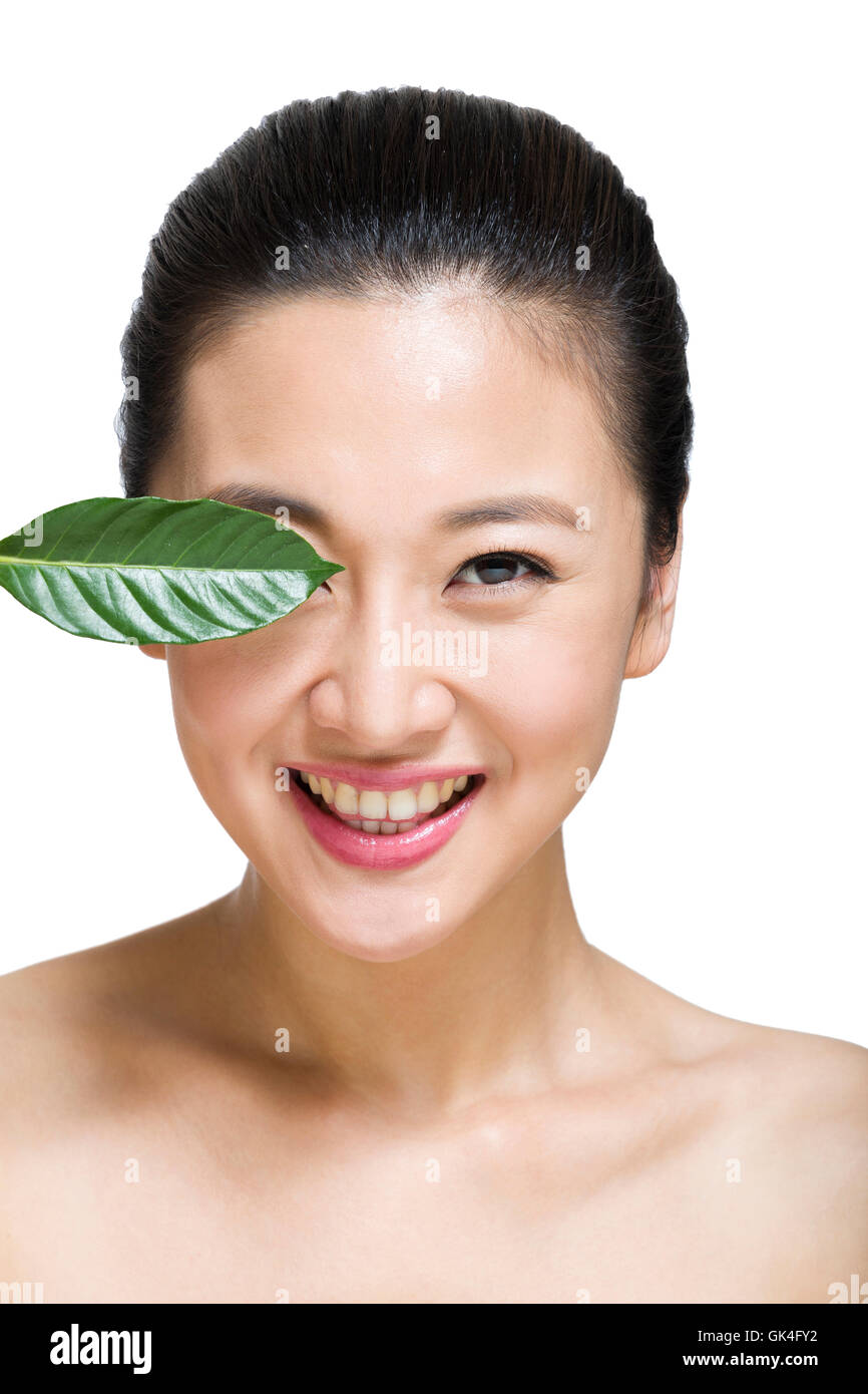 Studio shot young woman's facial expressions Stock Photo - Alamy