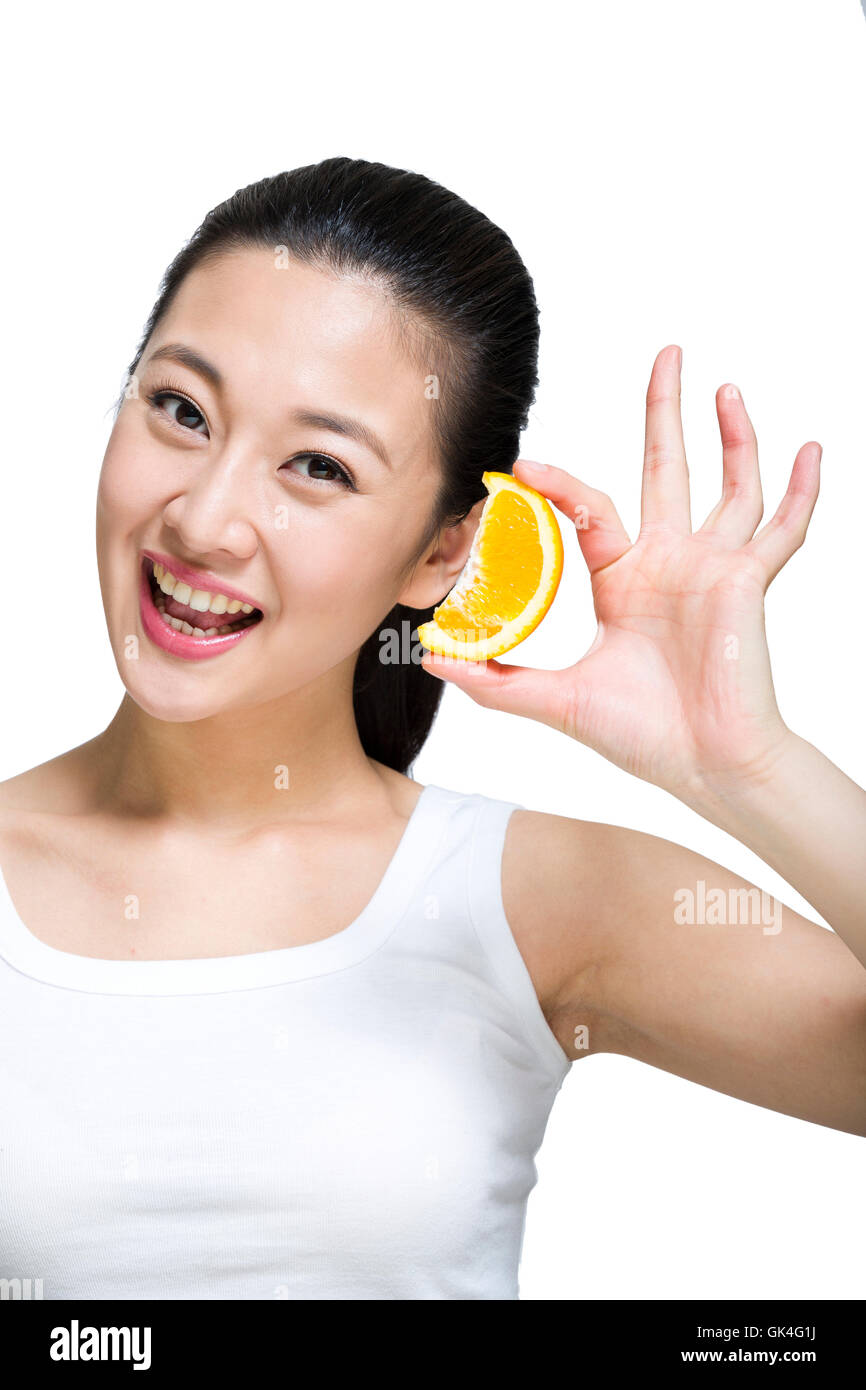 Studio shot young woman's facial expressions Stock Photo - Alamy