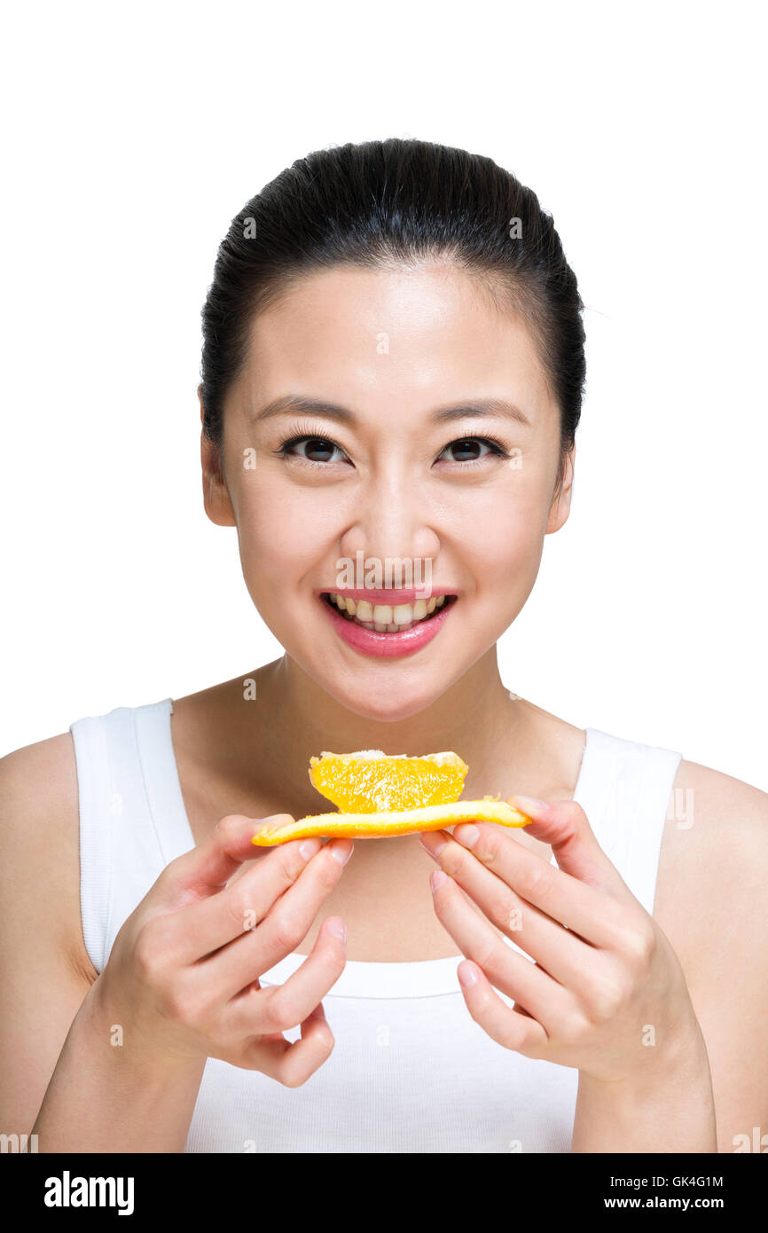 Studio shot young woman's facial expressions Stock Photo - Alamy