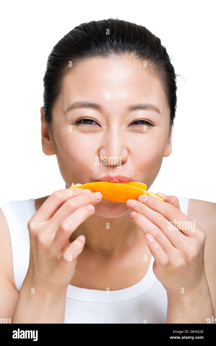 Studio shot young woman's facial expressions Stock Photo - Alamy