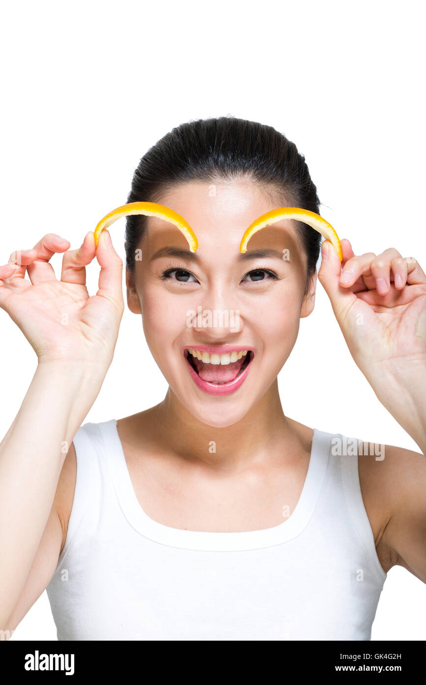 Studio shot young woman's facial expressions Stock Photo - Alamy
