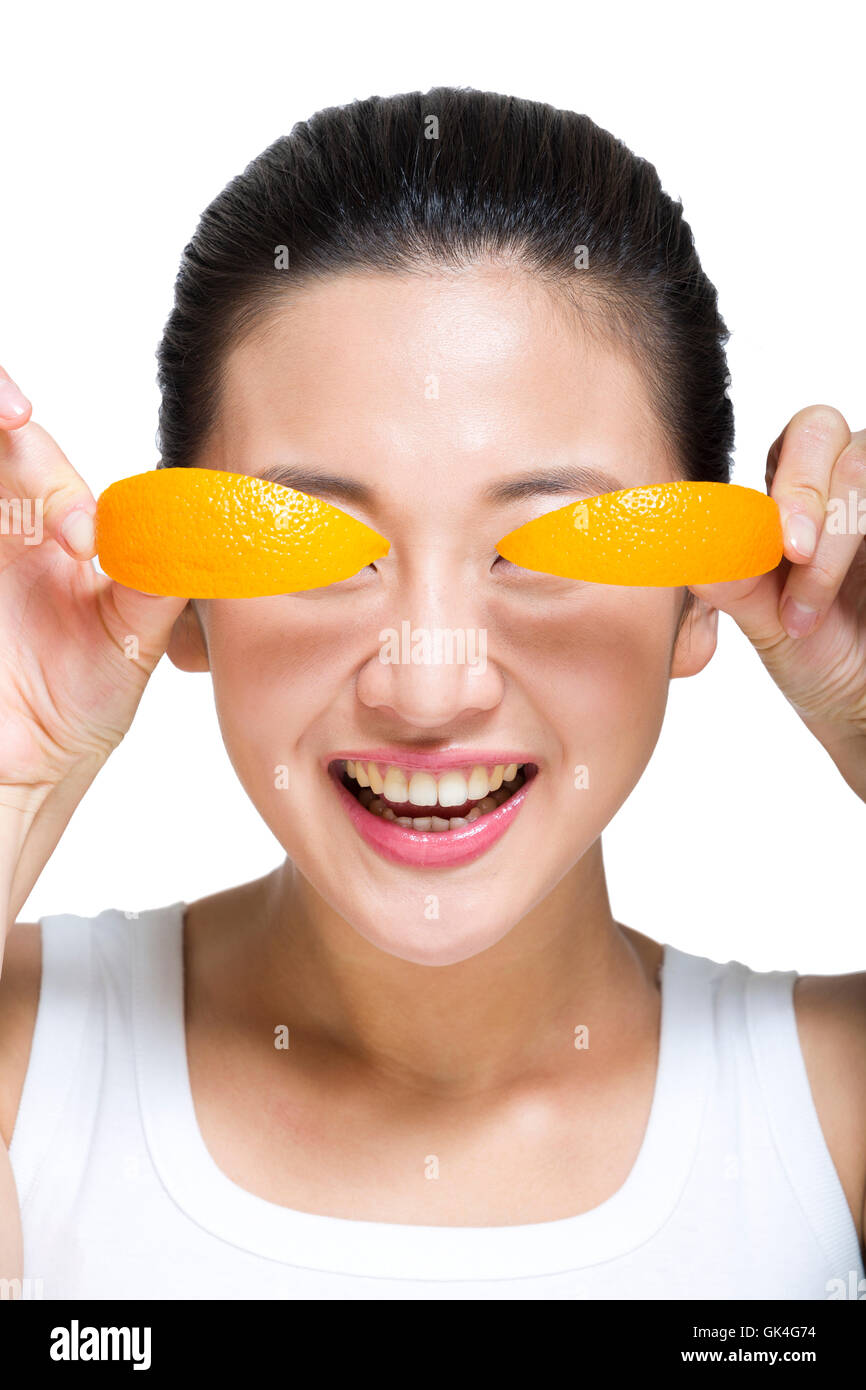 Studio shot young woman's facial expressions Stock Photo - Alamy