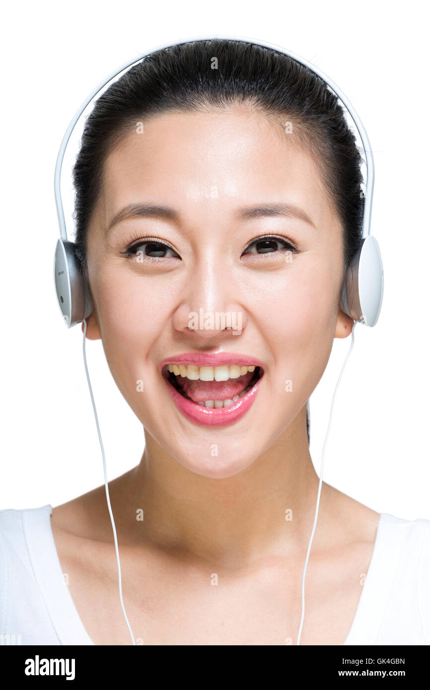 Studio shot young woman's facial expressions Stock Photo - Alamy
