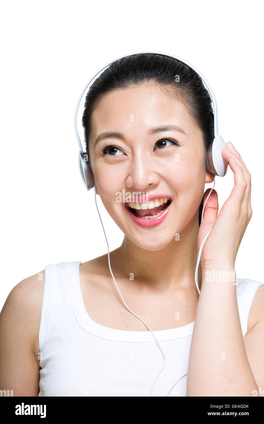 Studio shot young woman's facial expressions Stock Photo - Alamy