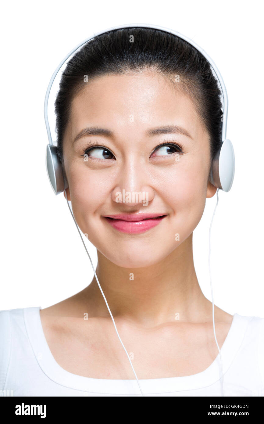 Studio shot young woman's facial expressions Stock Photo - Alamy