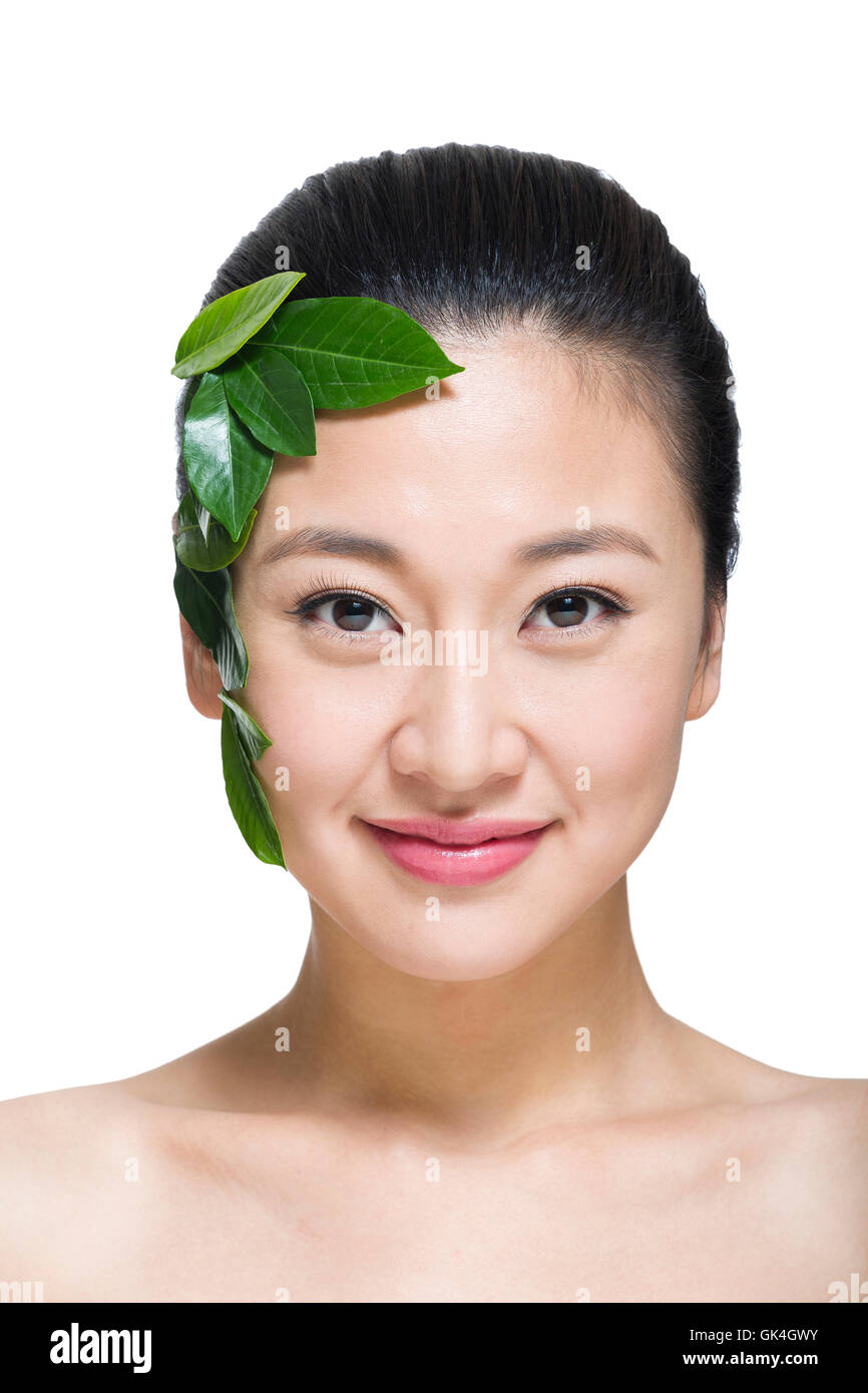 Studio shot young woman's facial expressions Stock Photo - Alamy