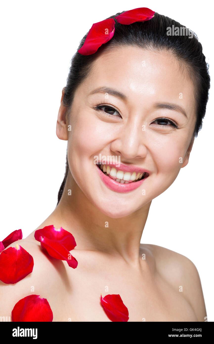 Studio shot young woman's facial expressions Stock Photo - Alamy