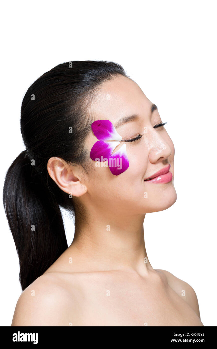 Studio shot young woman's facial expressions Stock Photo - Alamy