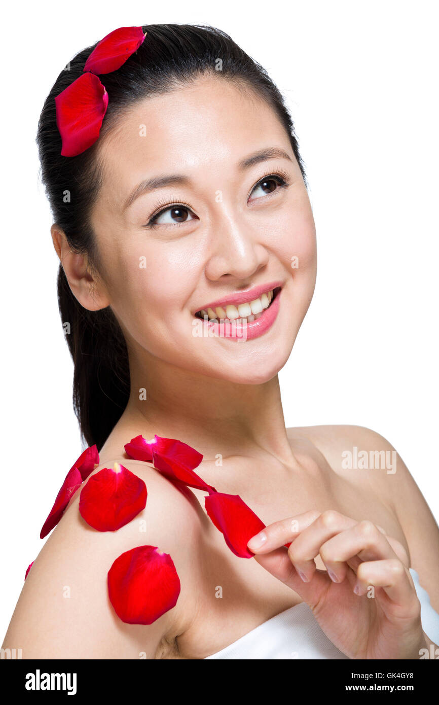 Studio shot young woman's facial expressions Stock Photo - Alamy