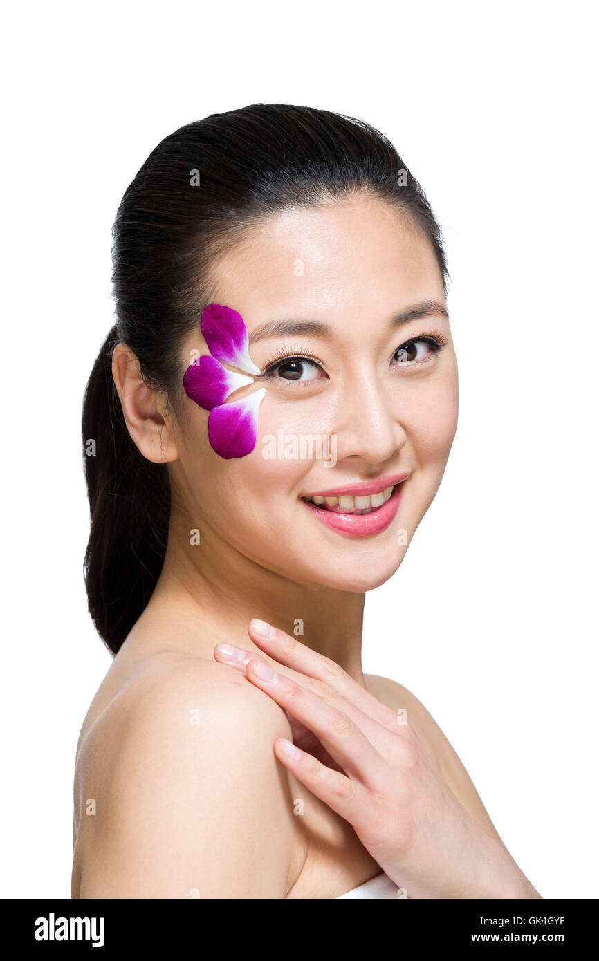 Studio shot young woman's facial expressions Stock Photo - Alamy