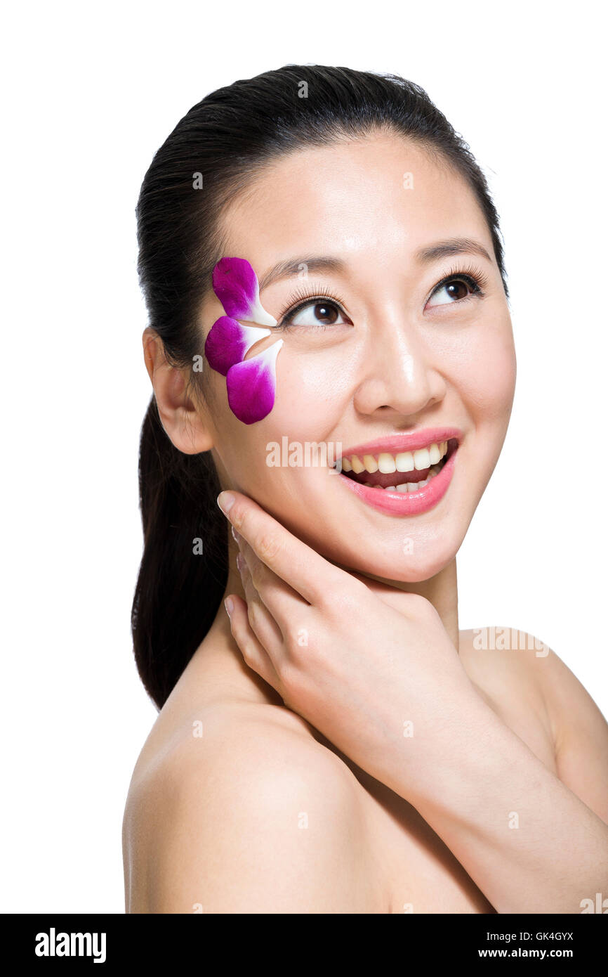 Studio shot young woman's facial expressions Stock Photo - Alamy