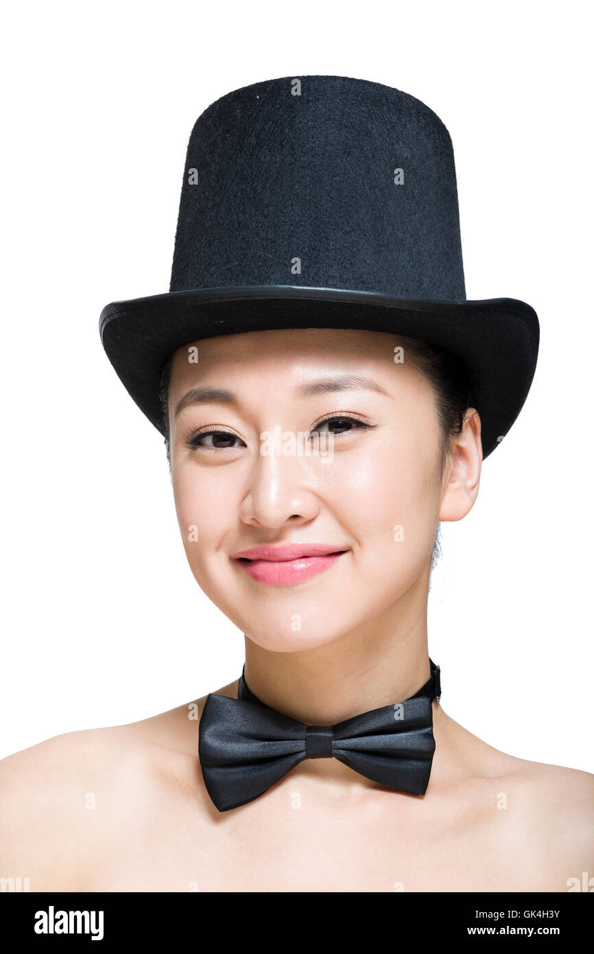 Studio shot of beautiful woman wearing a hat facial expression Stock ...