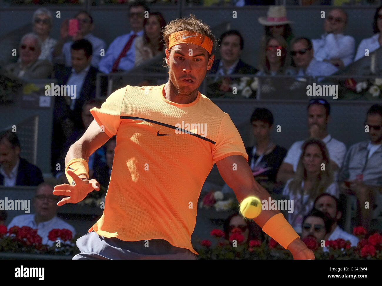 Rafael Nadal of Spain in action against Andrey Kuznetsov of Russia on ...