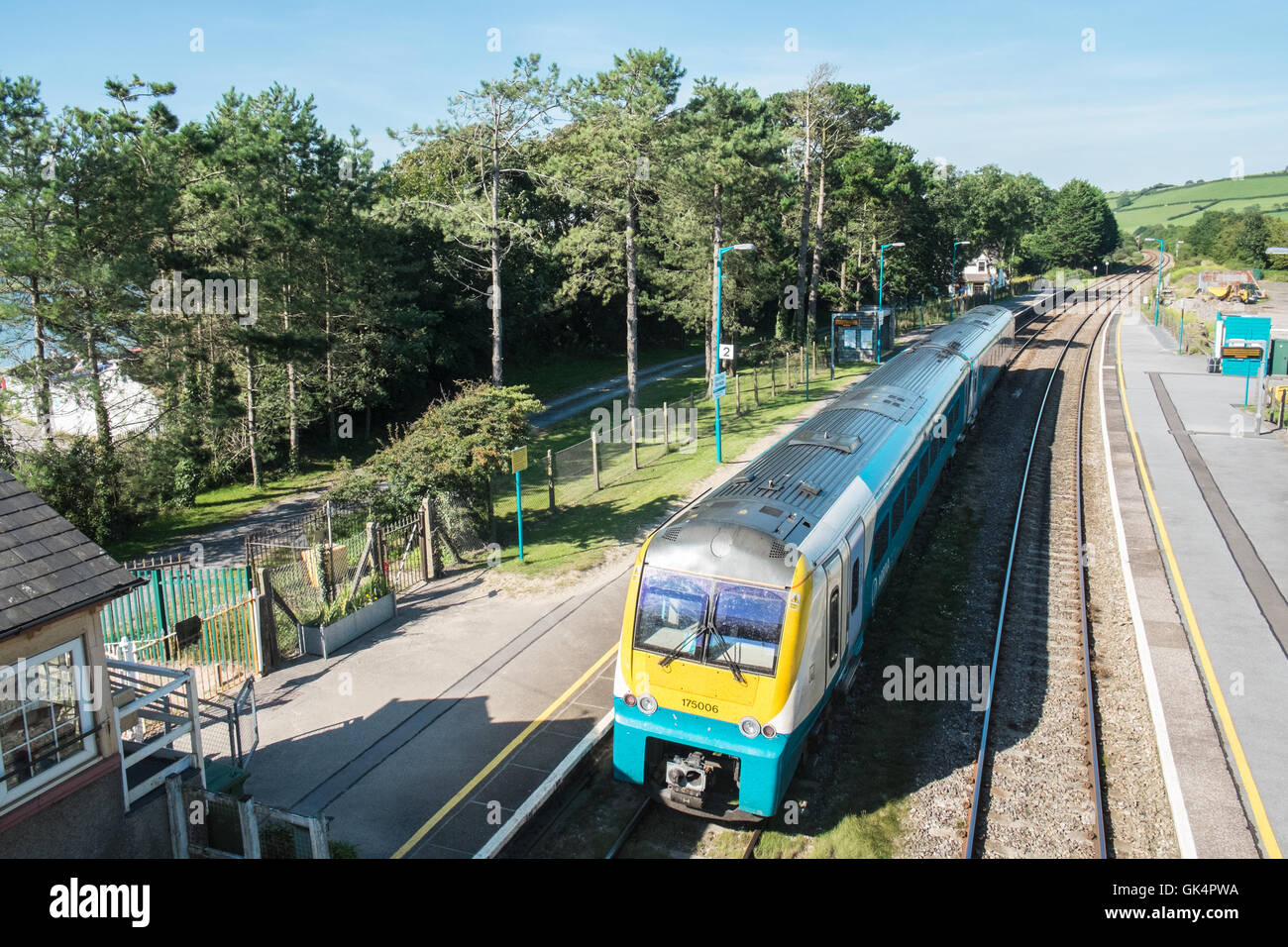 Two carriage Arriva train at Ferryside,Carmarthenshire,Wales,U.K ...