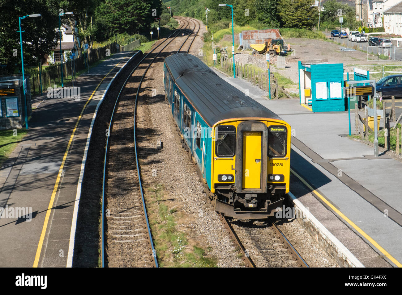 Two carriage Arriva train at Ferryside,Carmarthenshire,Wales,U.K ...