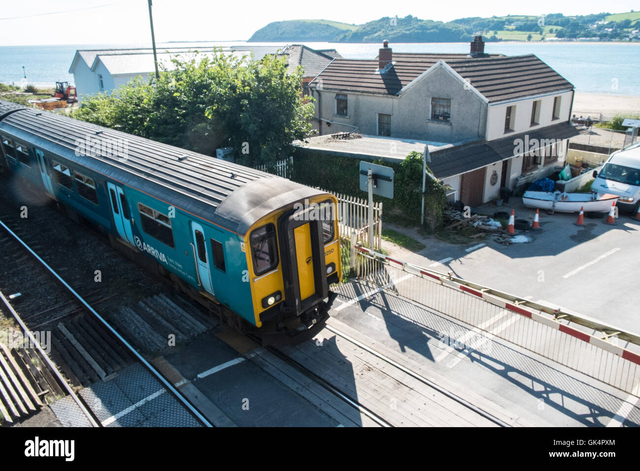 Two carriage Arriva train at Ferryside,Carmarthenshire,Wales,U.K ...