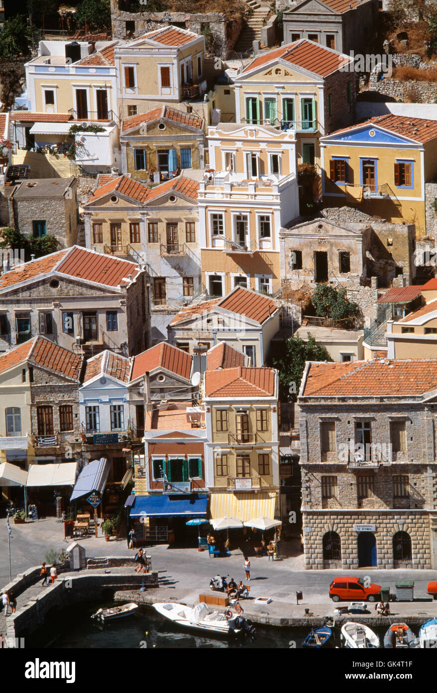 2004, Simi Town, Symi Island, Greece --- Neoclassical mansions in the ...