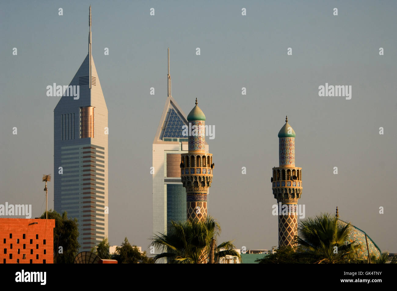 2006, Dubai, United Arab Emirates --- The Emirates Towers dwarf ...