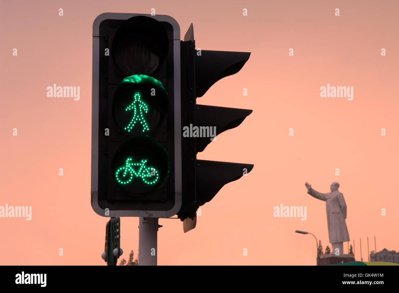 Chengdu, Sichuan Province, China --- Traffic Light and Chairman Mao ...