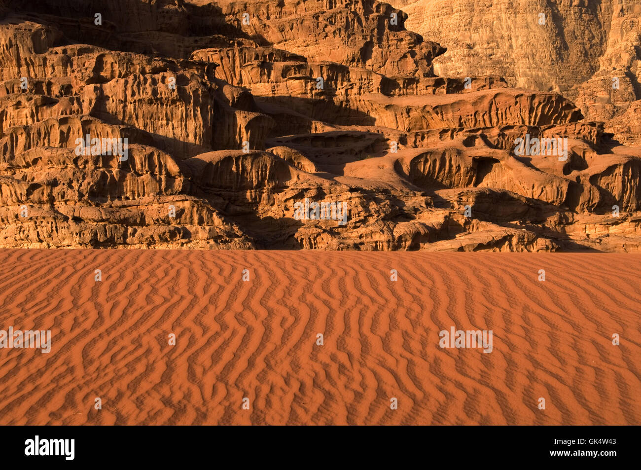 Wadi Rum National Park, Jordan --- Sandstone formations and dunes at ...