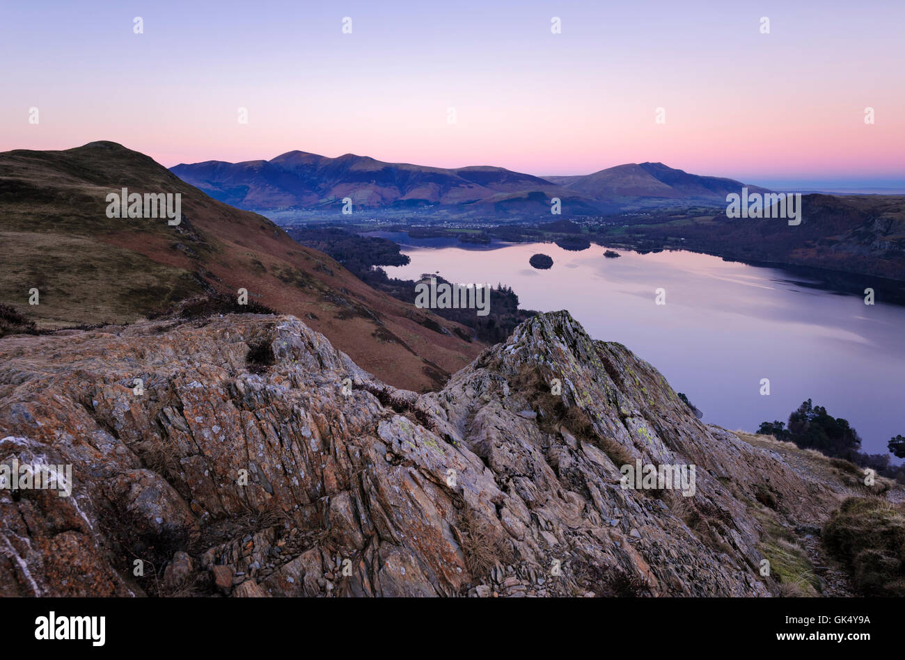 Evening View of Derwent Water from Catbells Stock Photo - Alamy