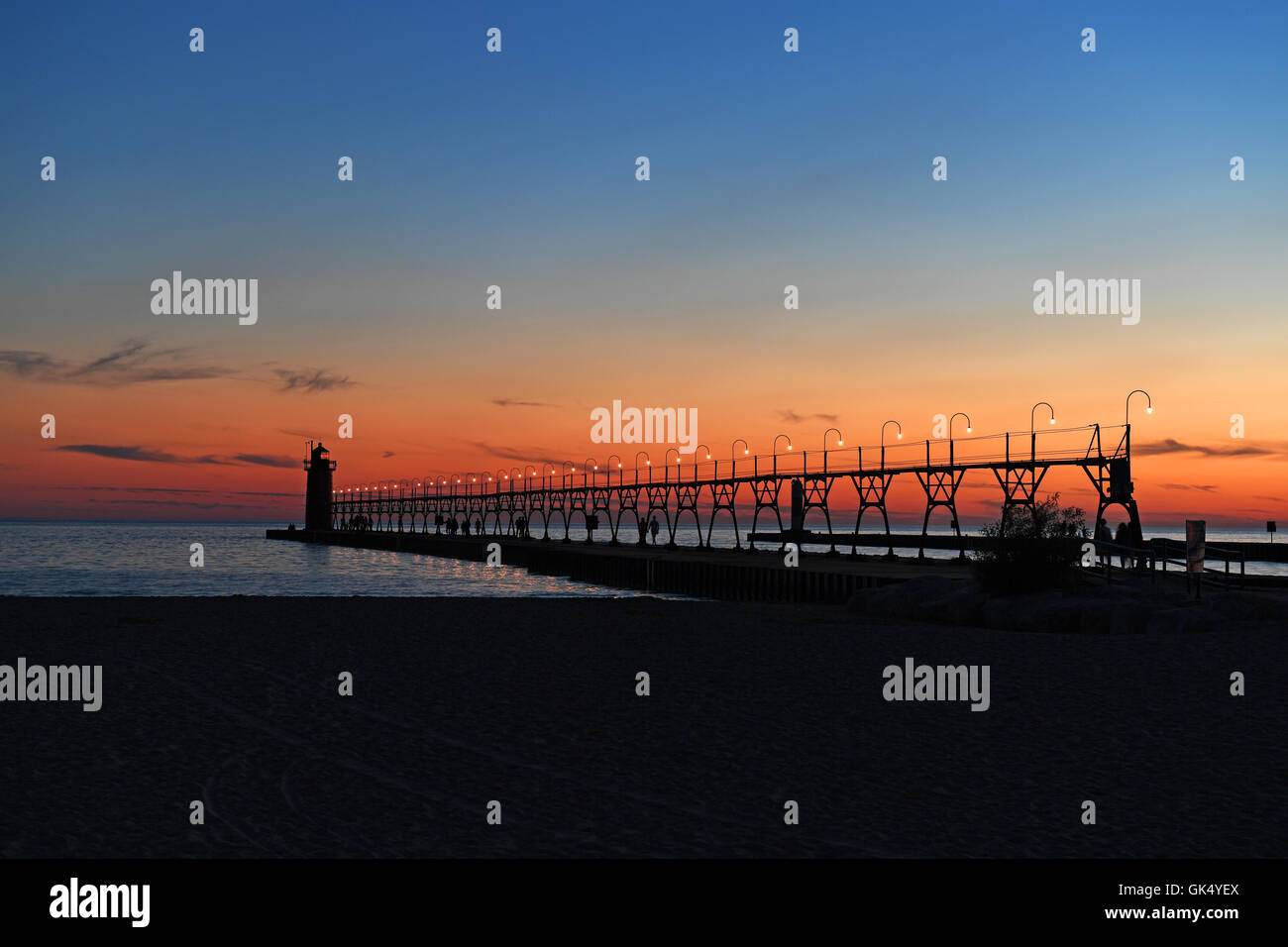 Lighthouse in South Heaven Michigan during sunset Stock Photo - Alamy