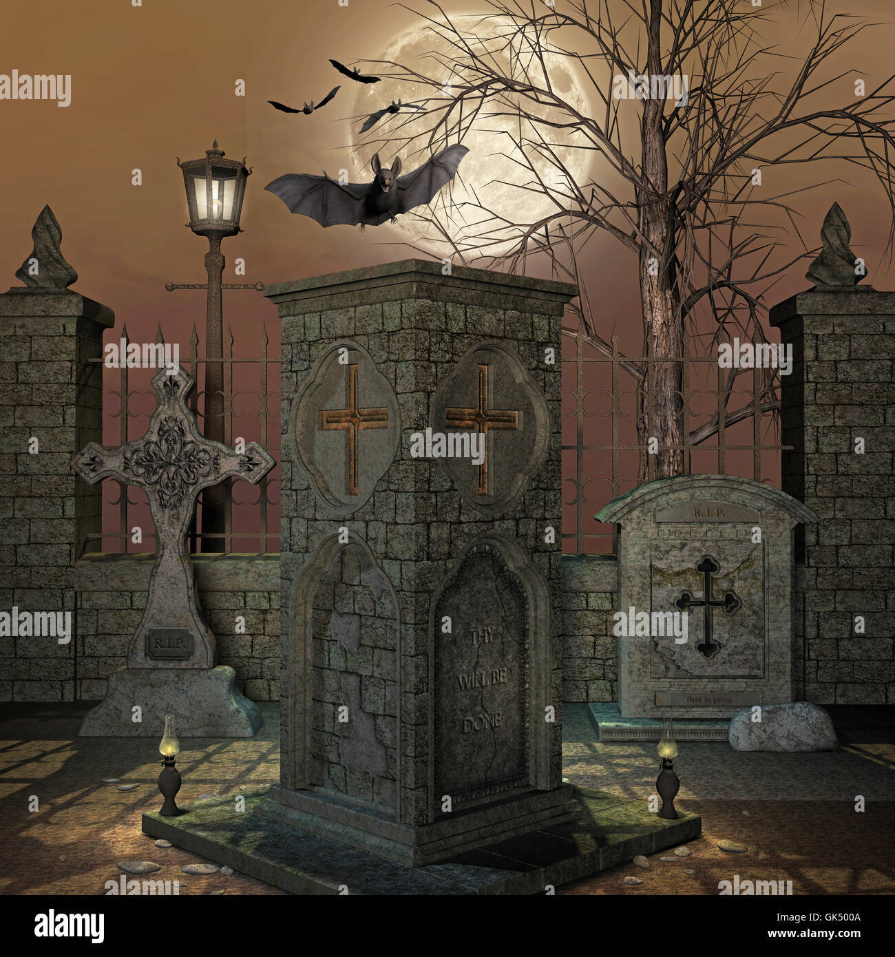 Cemetery at night hi-res stock photography and images - Alamy