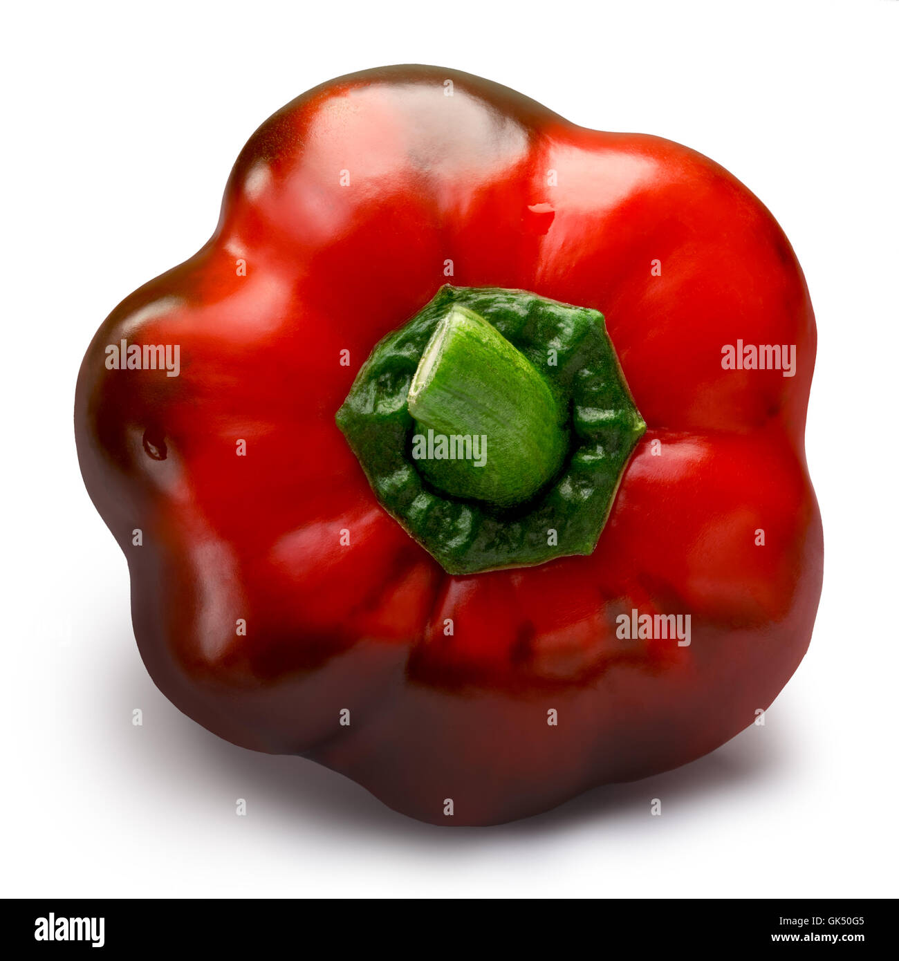 Sweet bell pepper, unevenly colored, sepal faced. Clipping path, shadow ...
