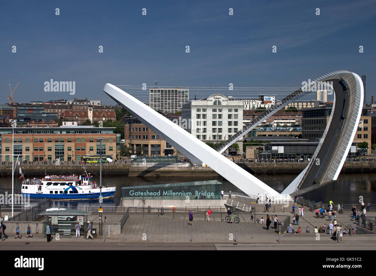 A daytime view of Gateshead Millennium Bridge overlooking Newcastle ...