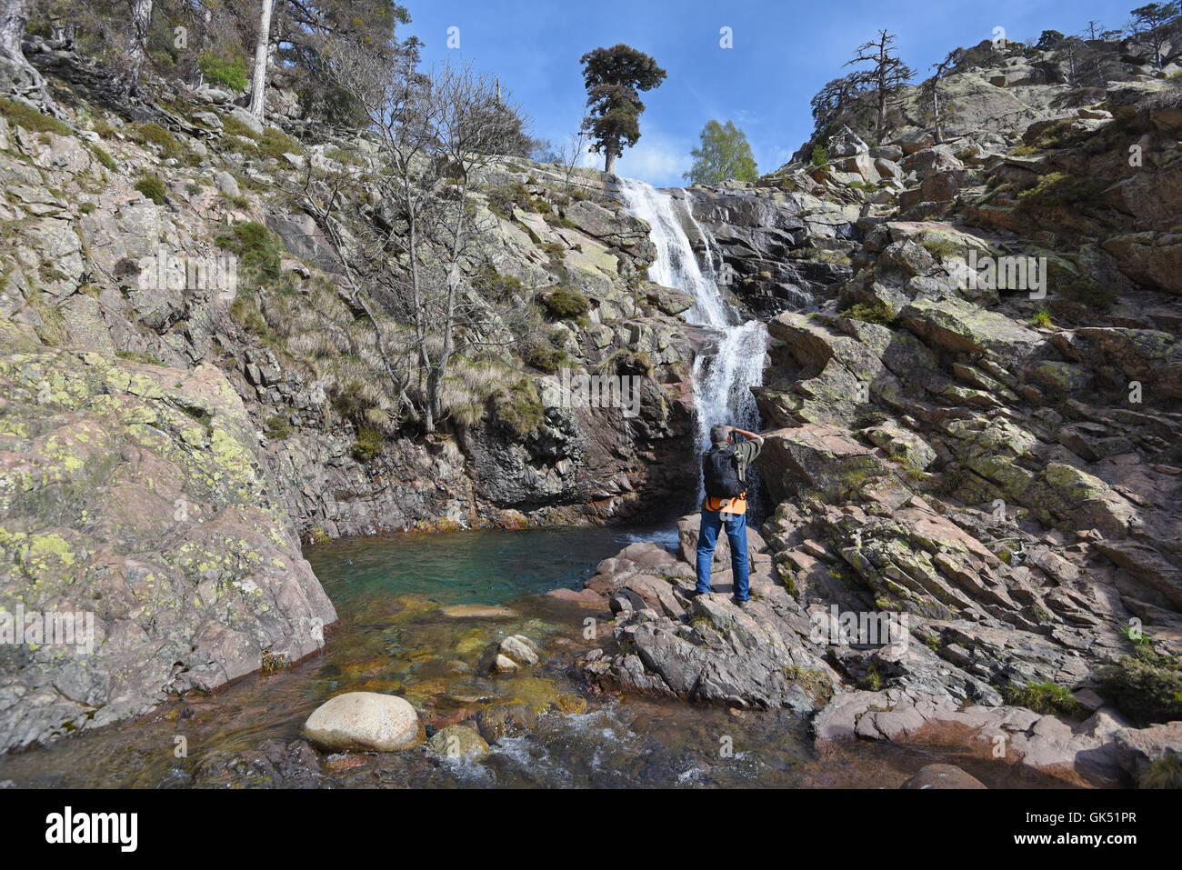 Photographing a waterfall in the spring mountains of Corsica Stock ...