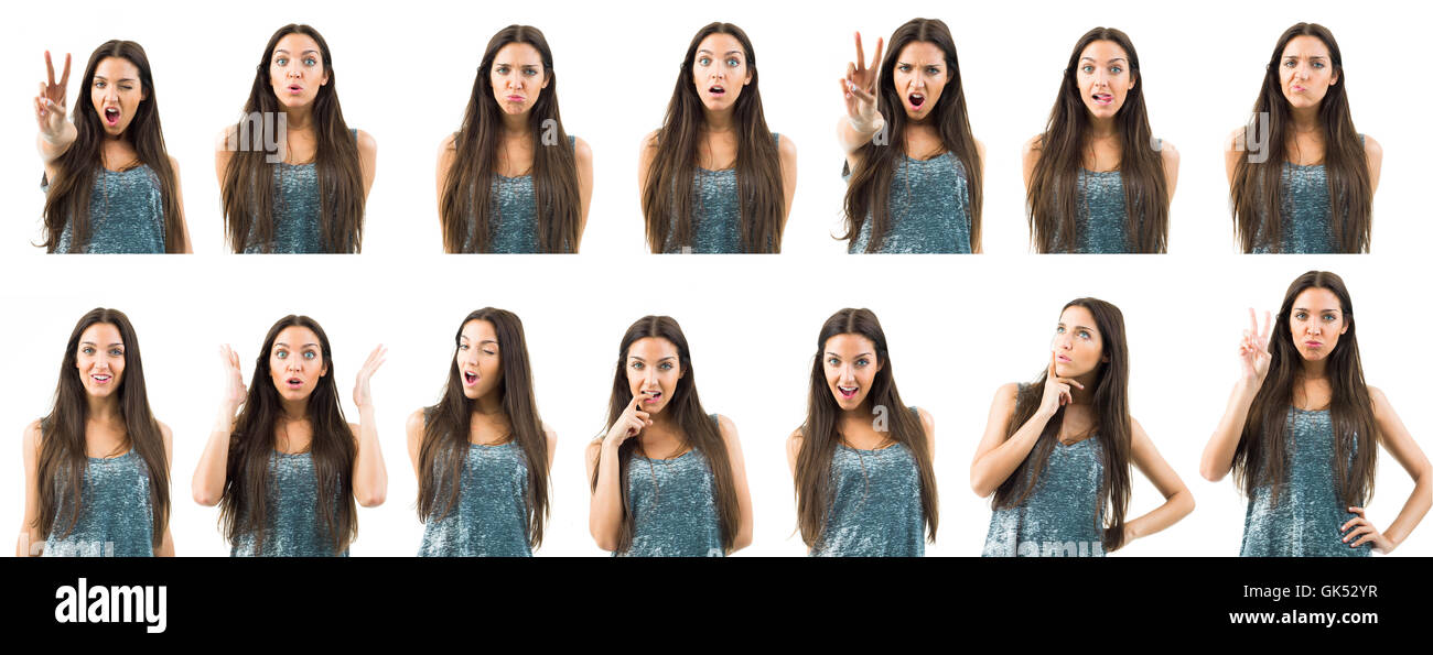cute young woman in different expression collage Stock Photo - Alamy