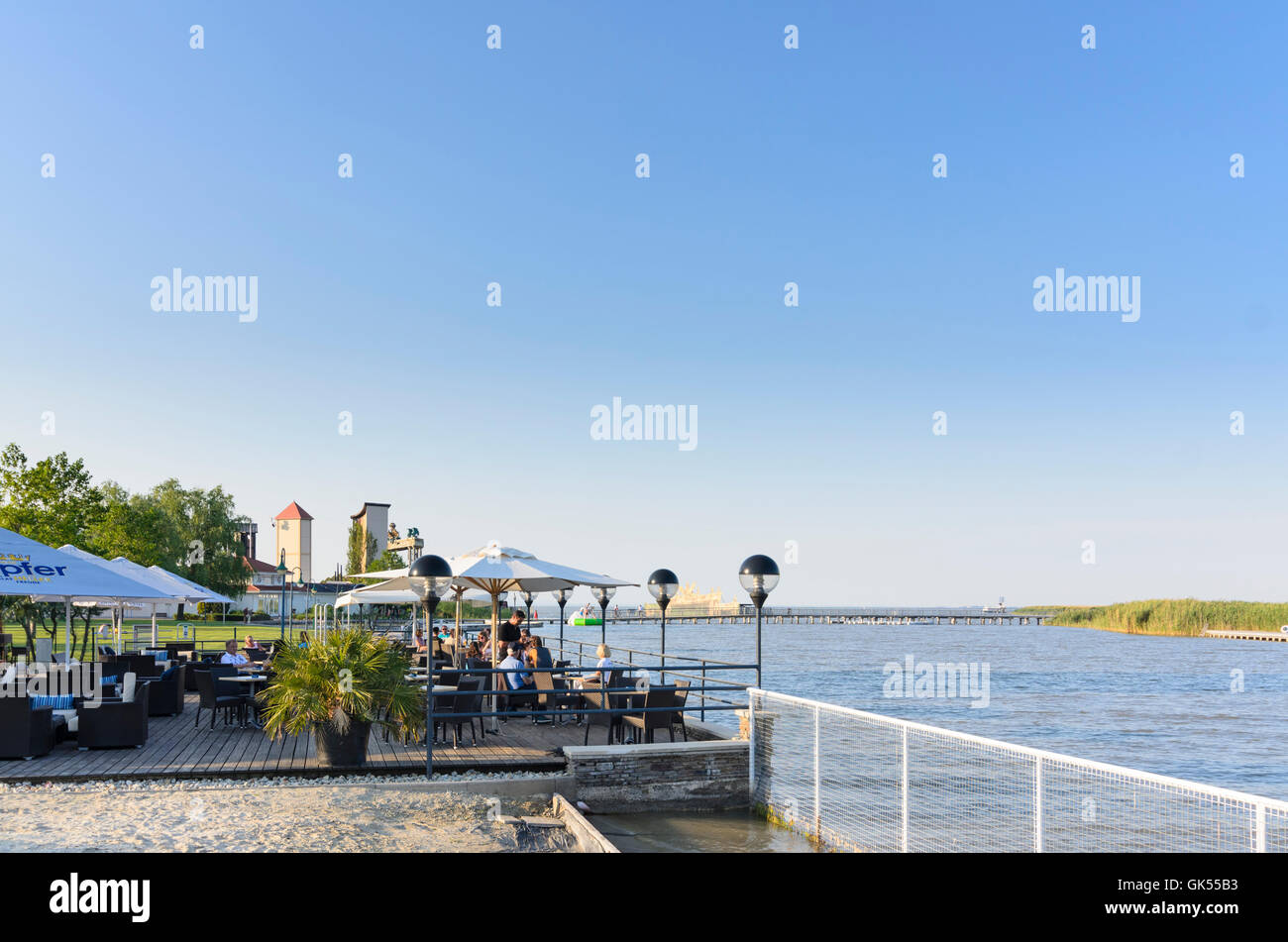 Mörbisch am See: Lake Neusiedl , in the background a backdrop of the ...