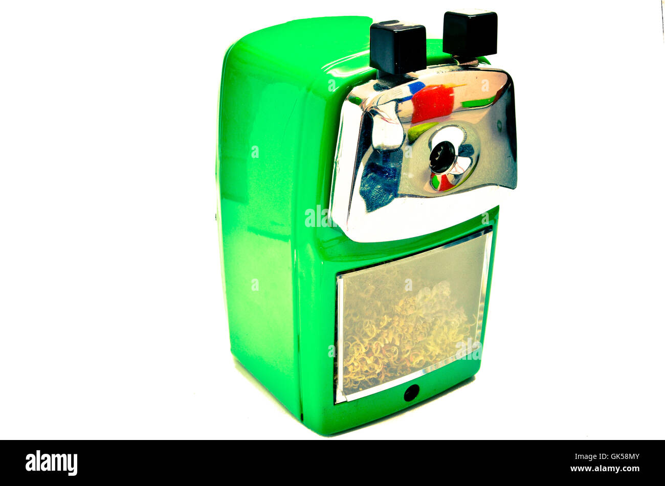 old green sharpener isolated on white background Stock Photo - Alamy