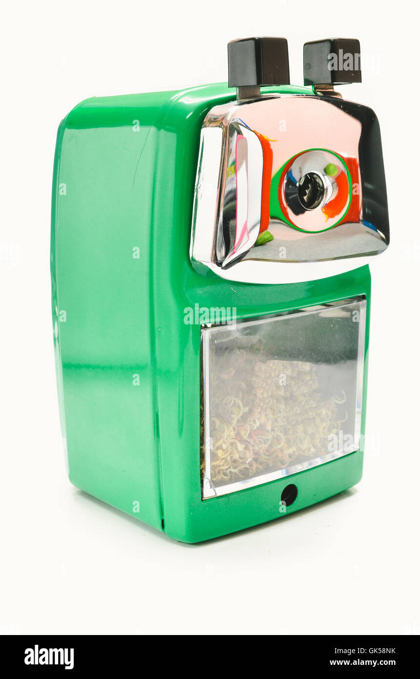 old green sharpener isolated on white background Stock Photo - Alamy