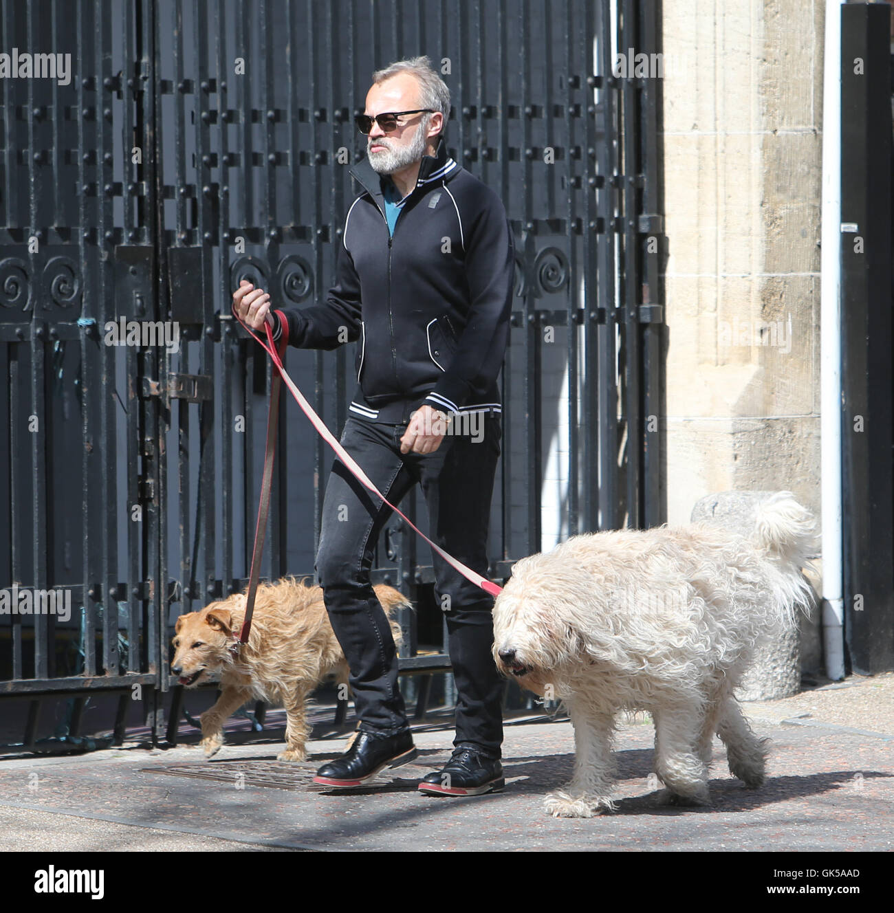 Graham Norton outside ITV Studios walking his dogs Featuring: Graham ...
