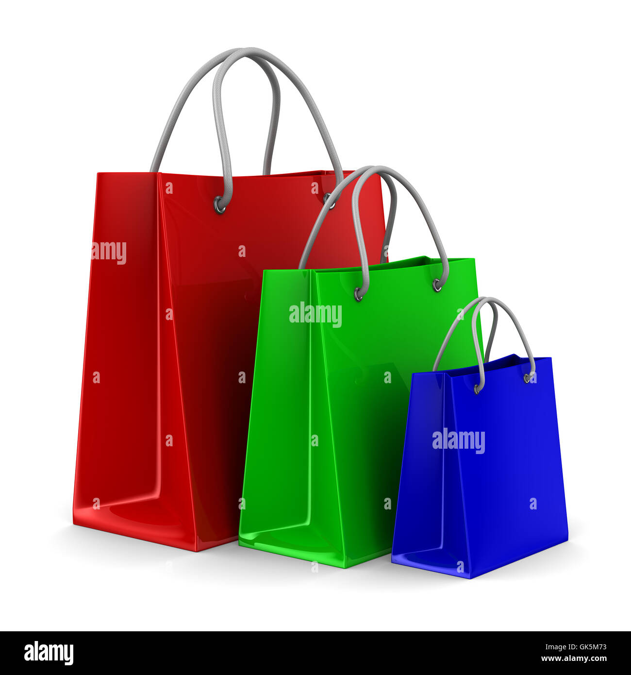 Three shoping bags on white. Isolated 3D image Stock Photo - Alamy