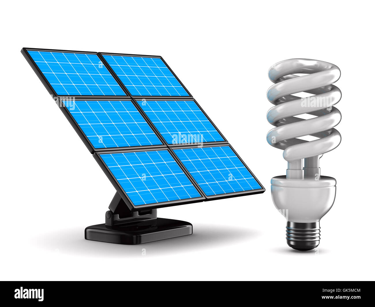 solar battery and bulb on white background. Isolated 3d image Stock ...