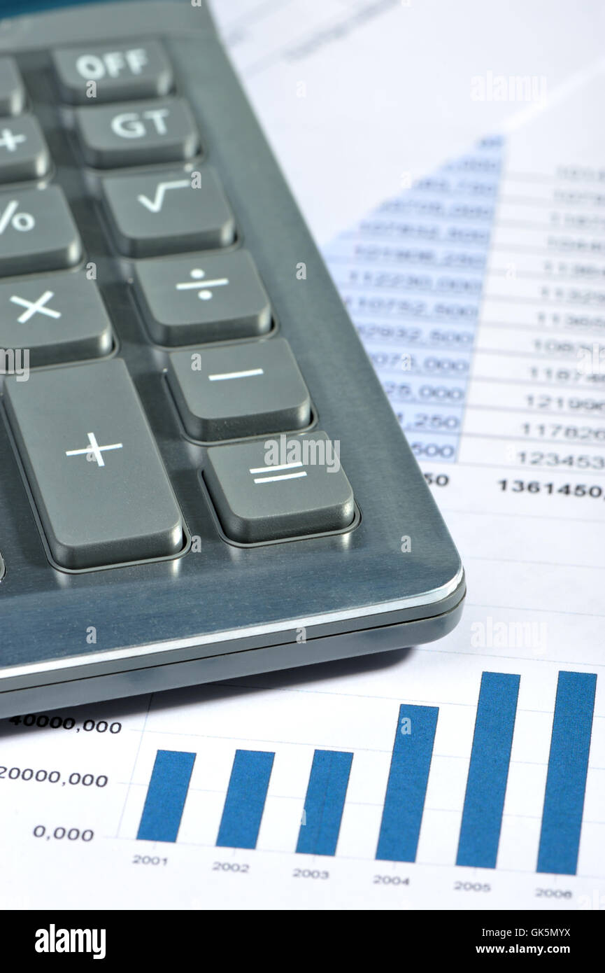 The calculator and the financial report Stock Photo - Alamy