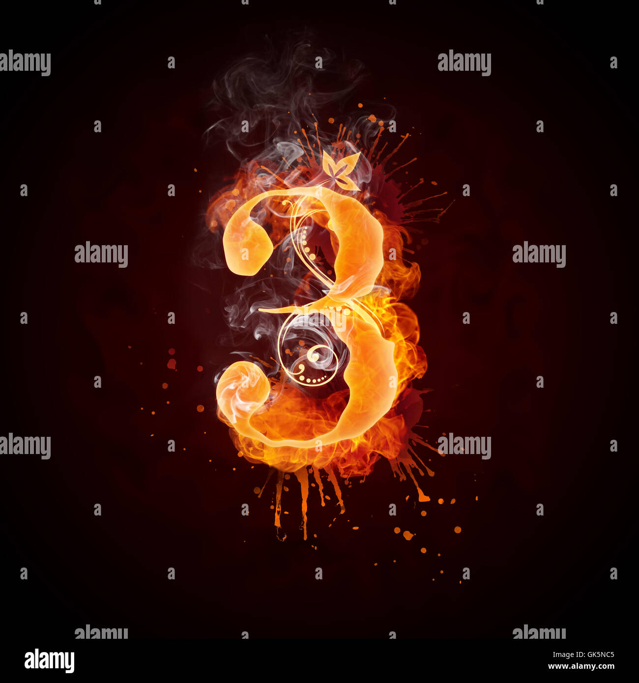 Fire Swirl Letter 3 Stock Photo - Alamy