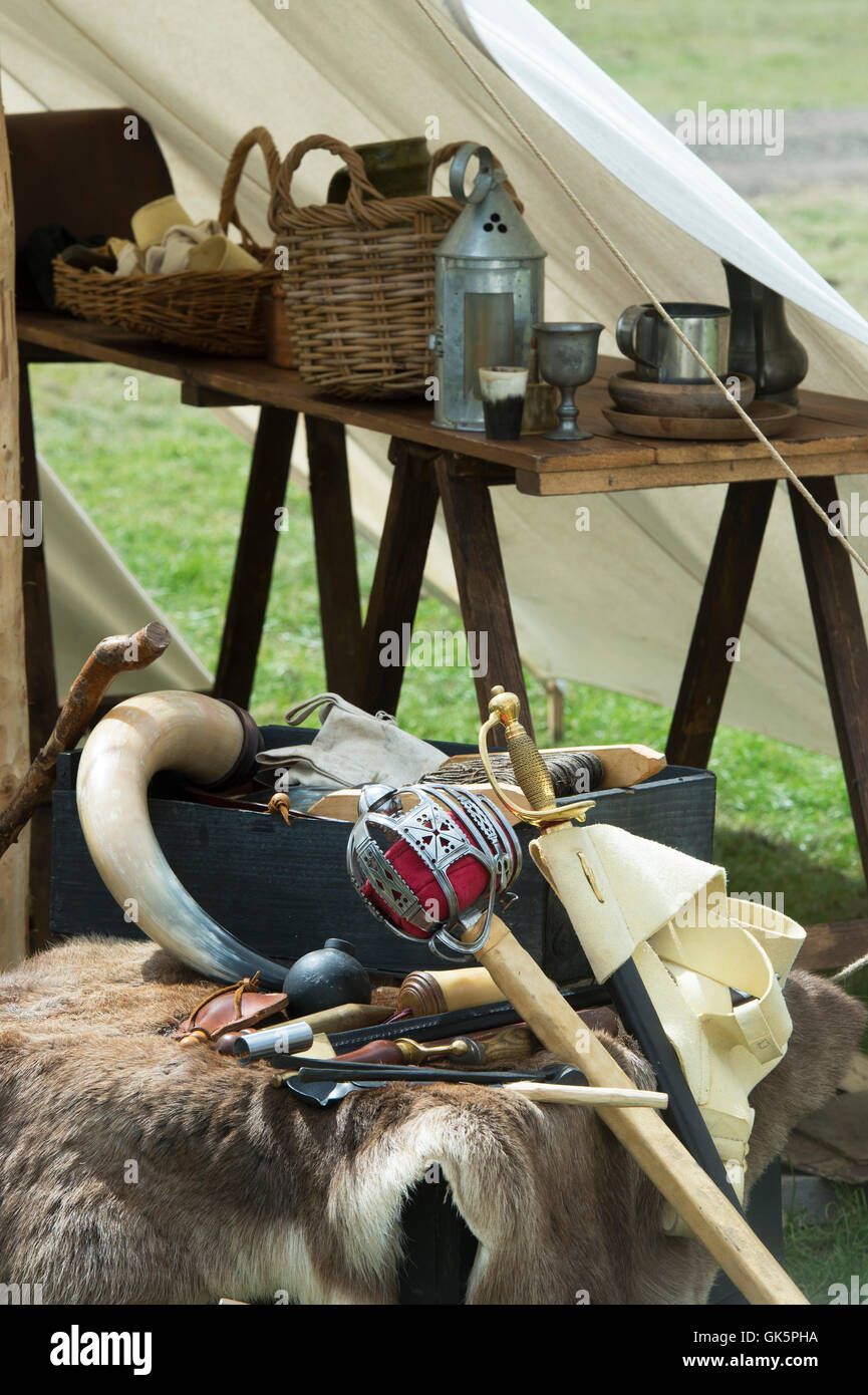 Jacobite camp at a living history reenactment. Spetchley Park ...