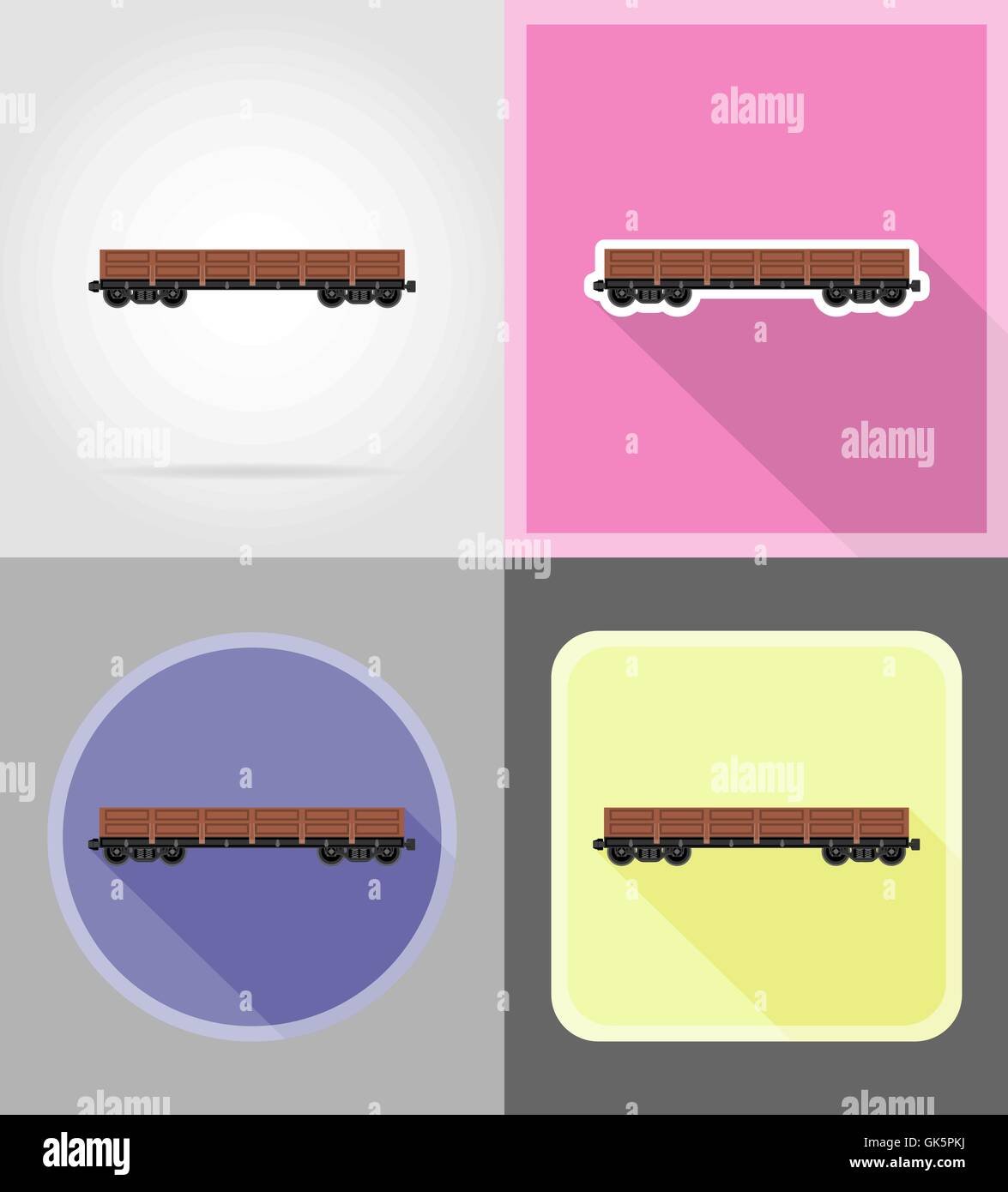 railway carriage train flat icons vector illustration isolated on ...