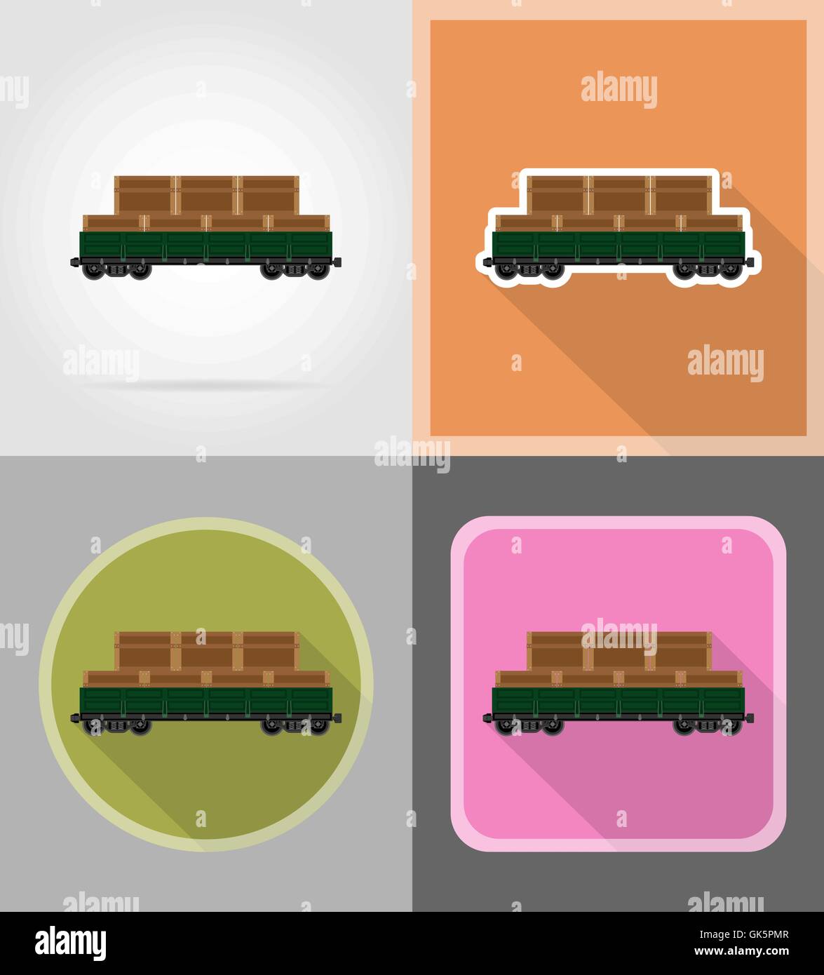 railway carriage train flat icons vector illustration isolated on ...